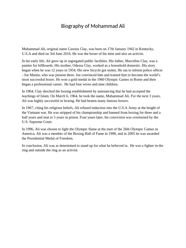 Biography of Mohammad Ali | PDF
