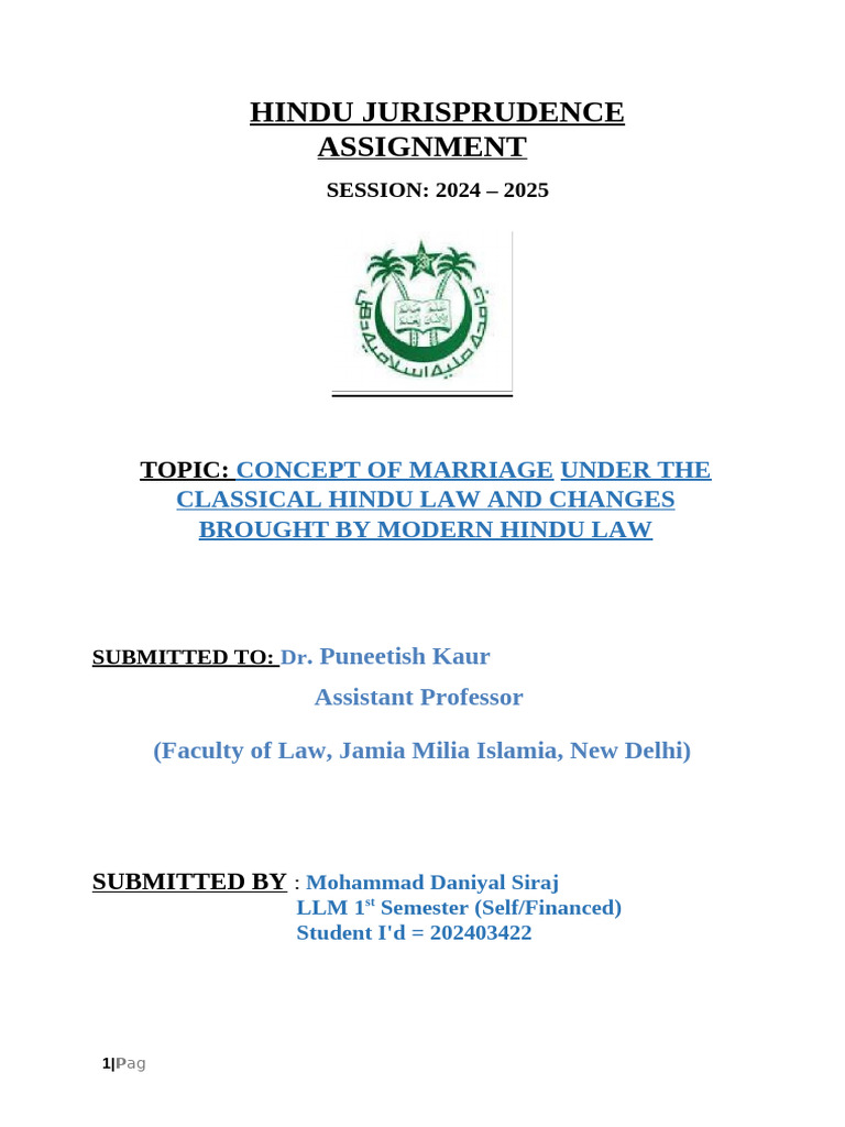 Assignmnt of Hindu Jurisdiction | PDF | Same Sex Marriage | Marriage