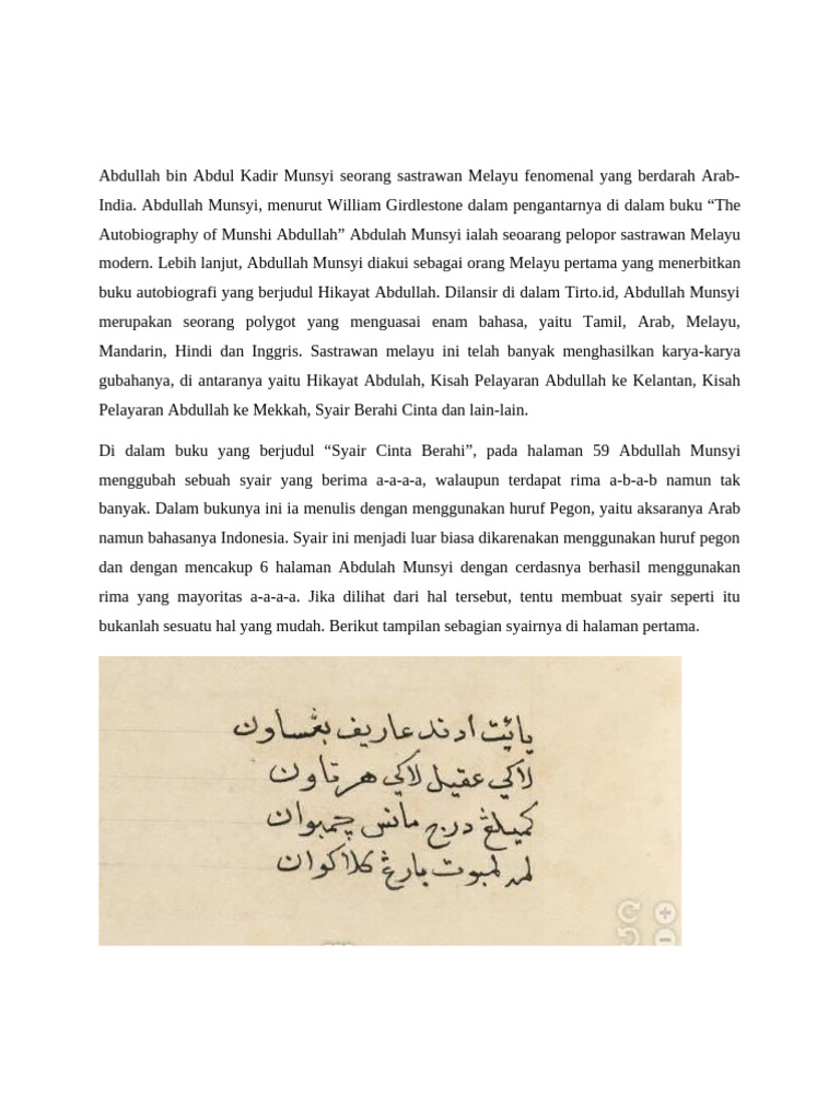 Abdullah Munsyi: Pelopor Sastra Melayu | PDF
