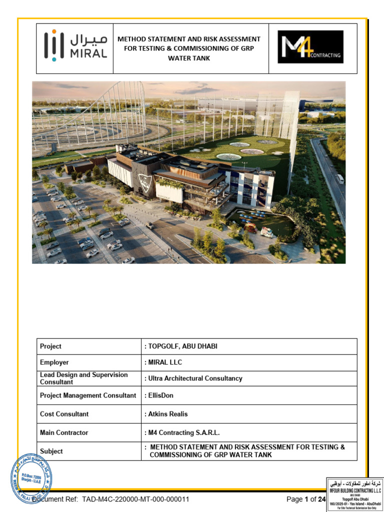 GRP Water Tank Testing Method Statement | PDF | Occupational Safety And ...