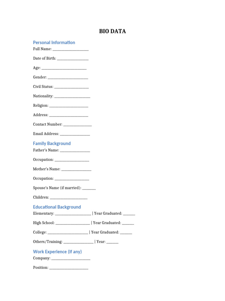 Bio Data Template | PDF