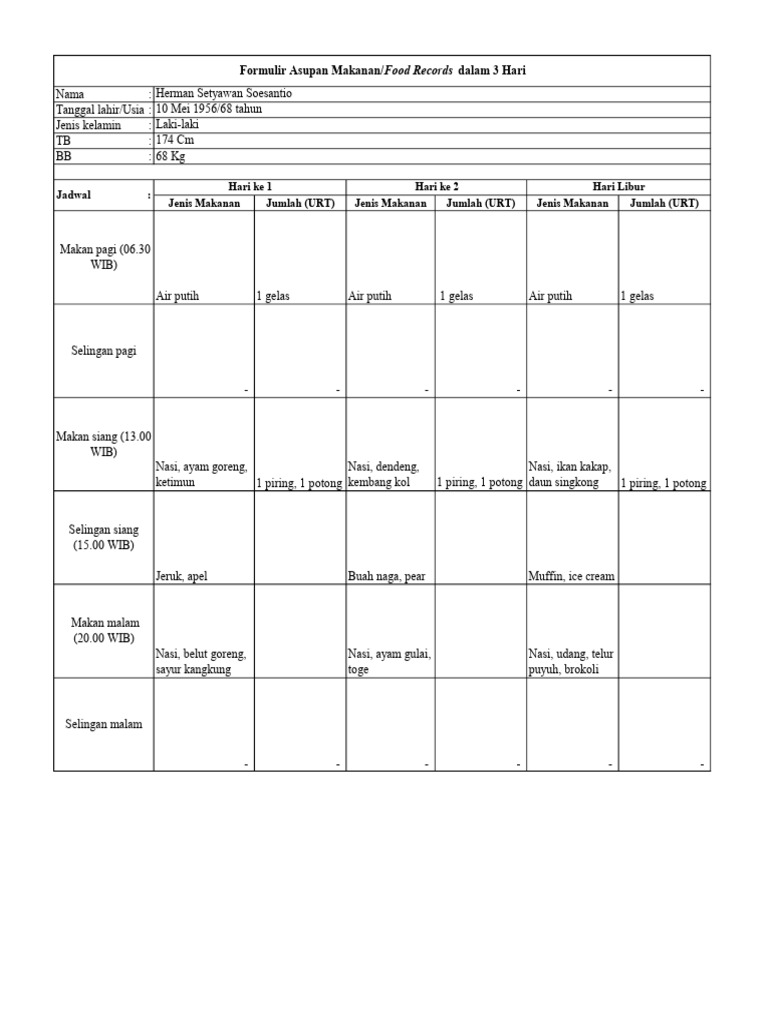 Formulir Food Records | PDF