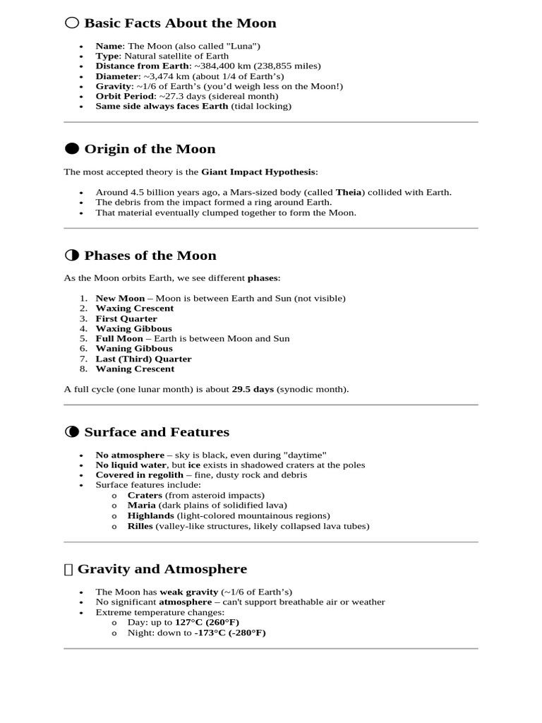 Essential Moon Facts and Exploration | PDF