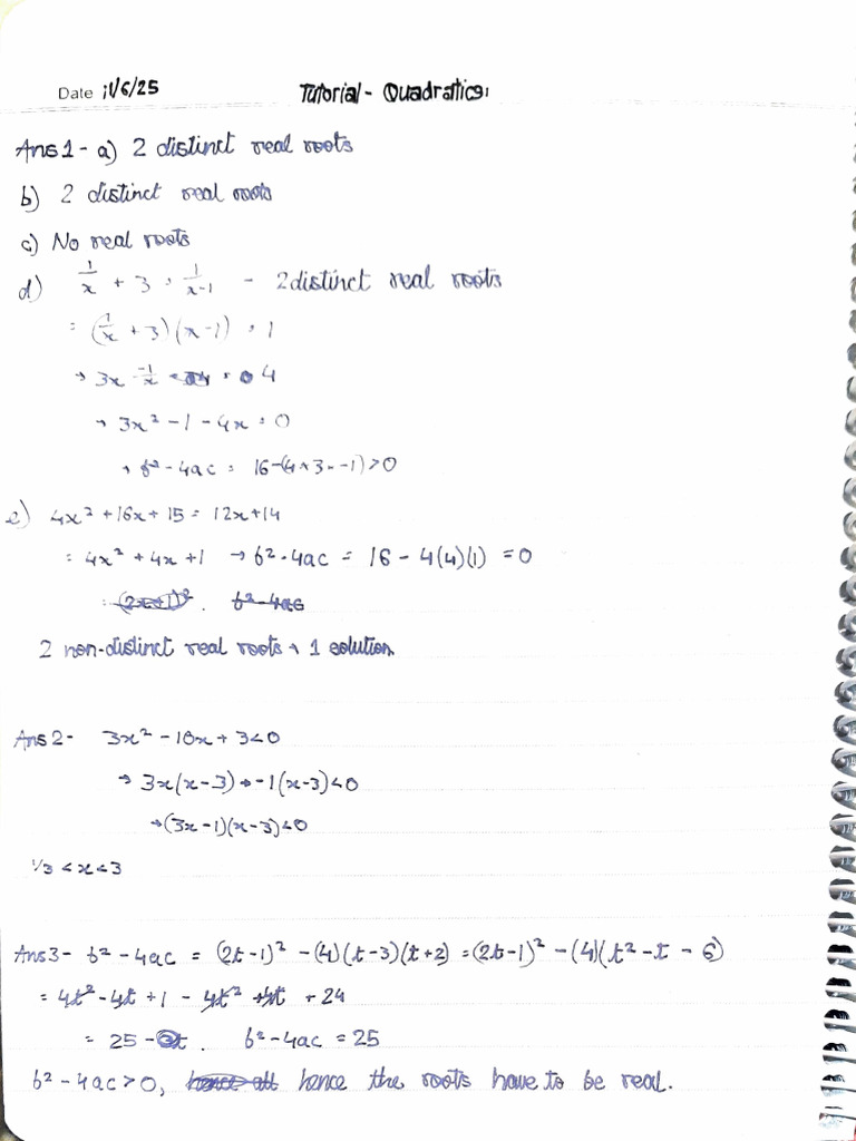 Quadratics Tutorial Pdf