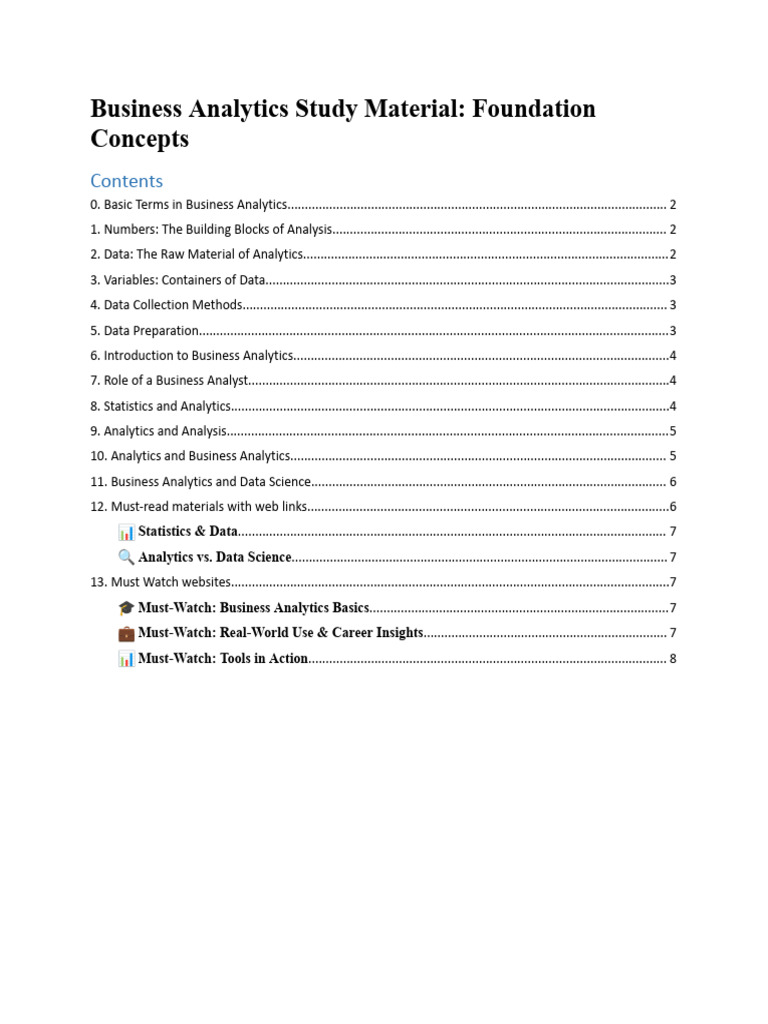 Business Analytics Study Material Guide | PDF | Analytics | Data Analysis