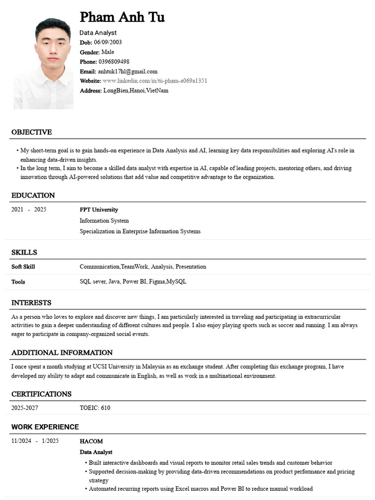 Pham Anh Tu TopCV - VN 080725.221116 | PDF | Computing