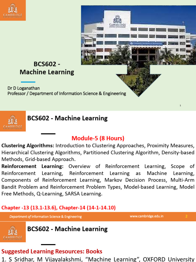 Machine Learning Module 5 / DR Loganathan D / Cambridge Institute of ...