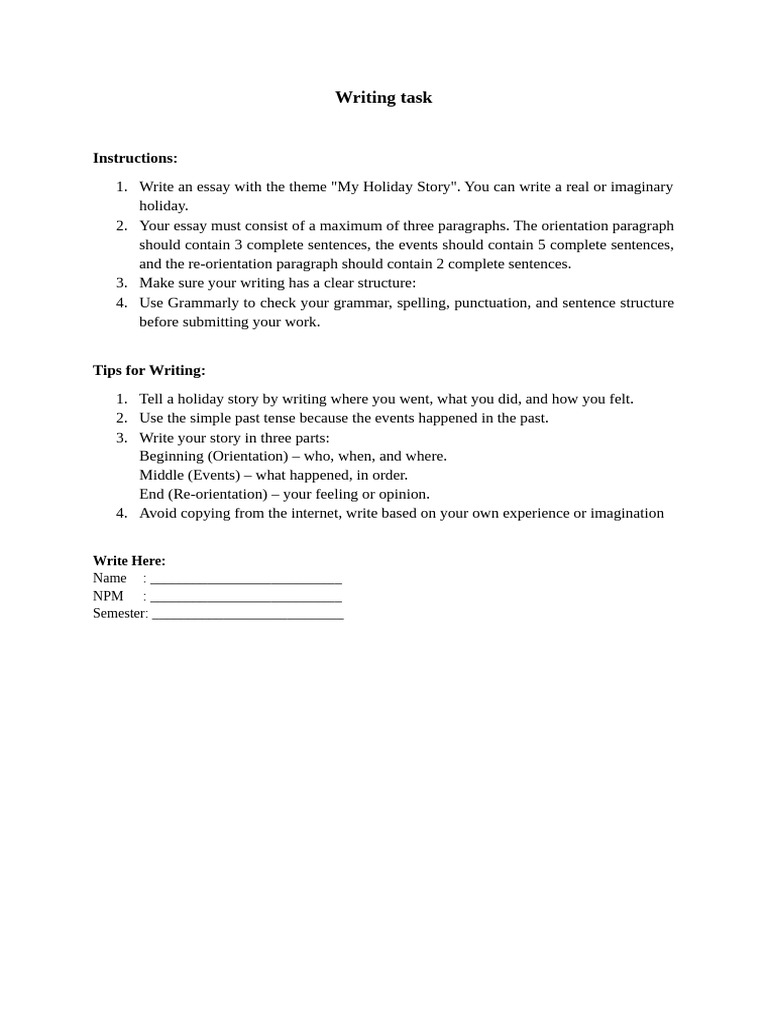 My Holiday Story Writing Guide | PDF