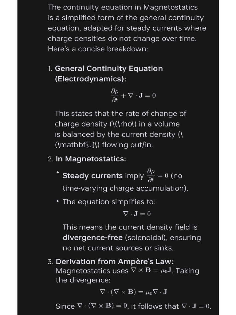 Continuity Equation in Magnetostatics | PDF | Magnetic Field | Quantity