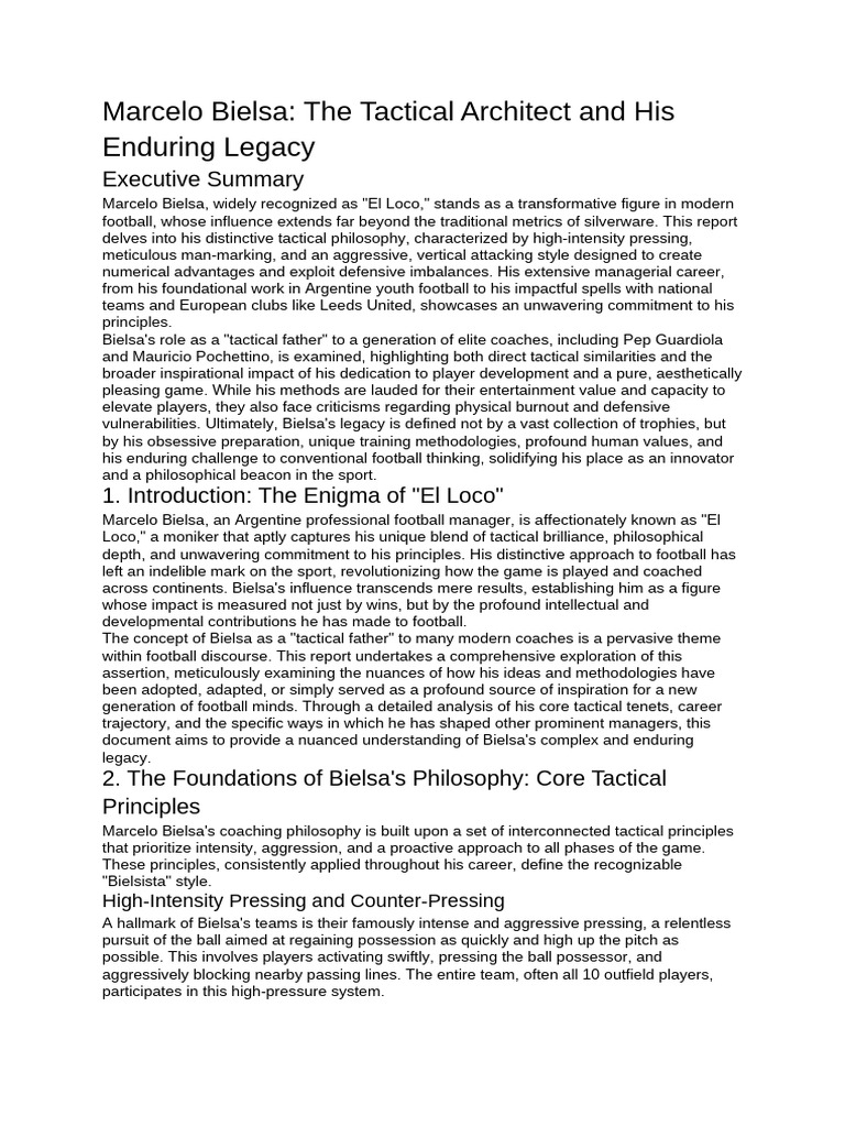 Bielsa's Tactical Philosophy in Football | PDF | Association Football ...