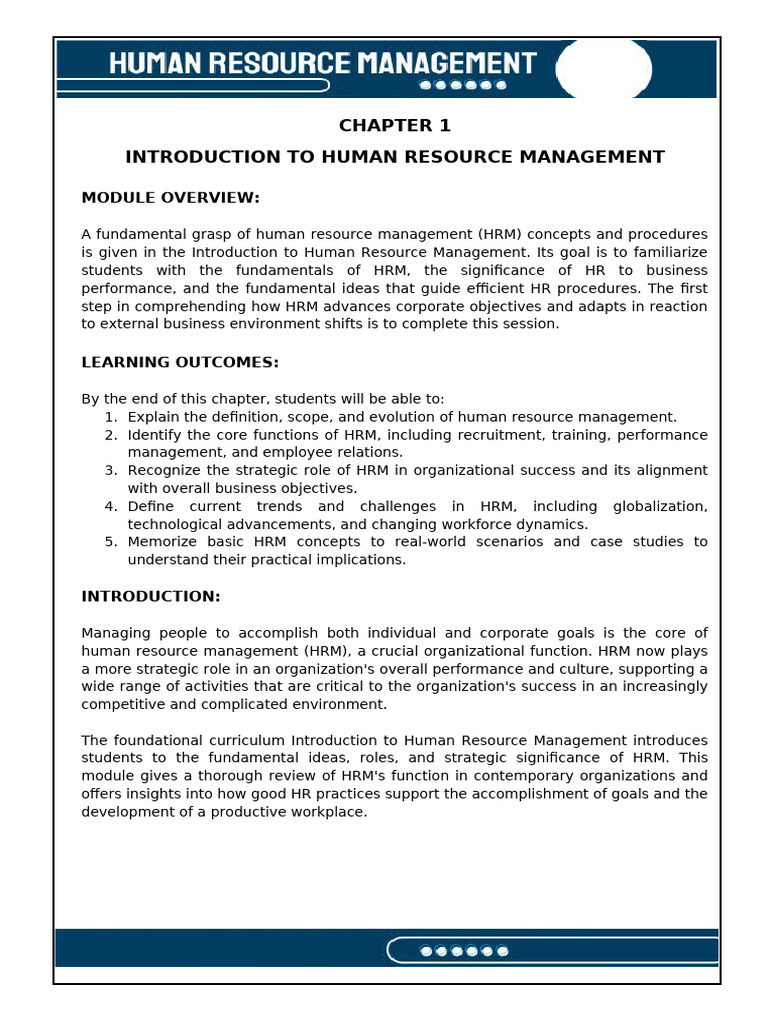 HRM Module 1 | PDF | Human Resource Management | Employment
