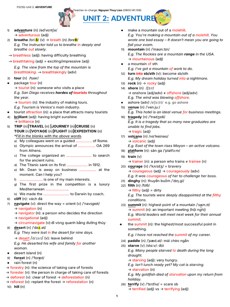 Adventure Vocabulary Unit Overview | PDF