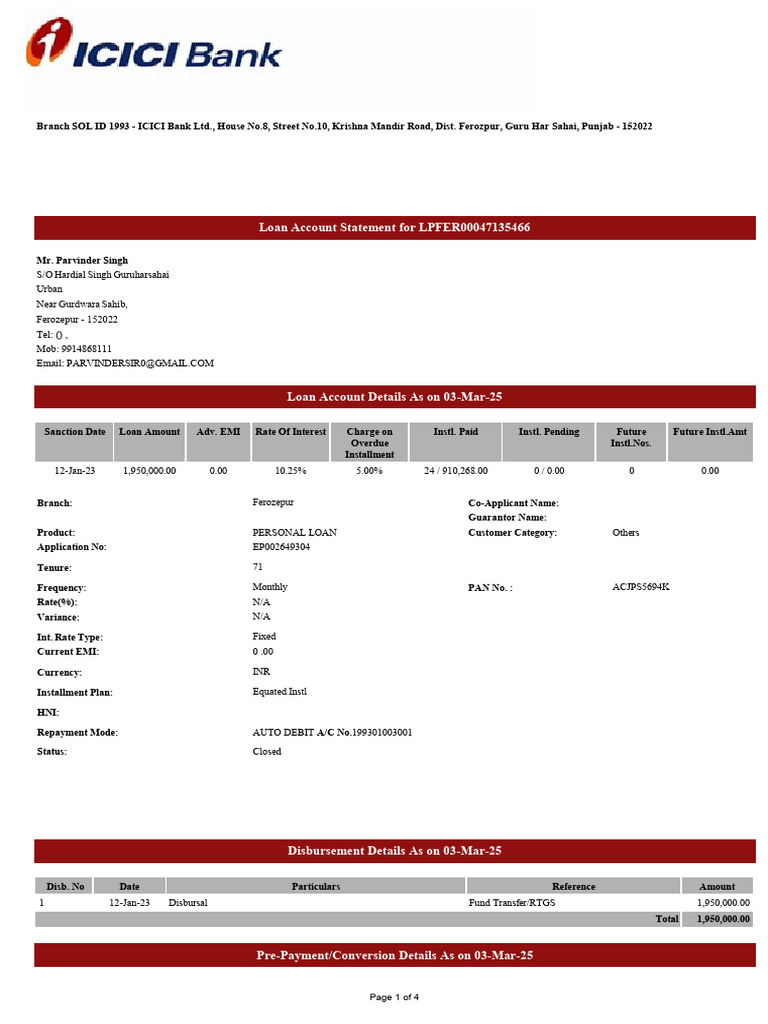 Loan Account Statement LPFER00047135466 | PDF | Banking | Financial ...