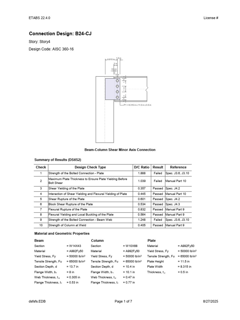 ETABS Connection Design Results Summary | PDF | Strength Of Materials ...