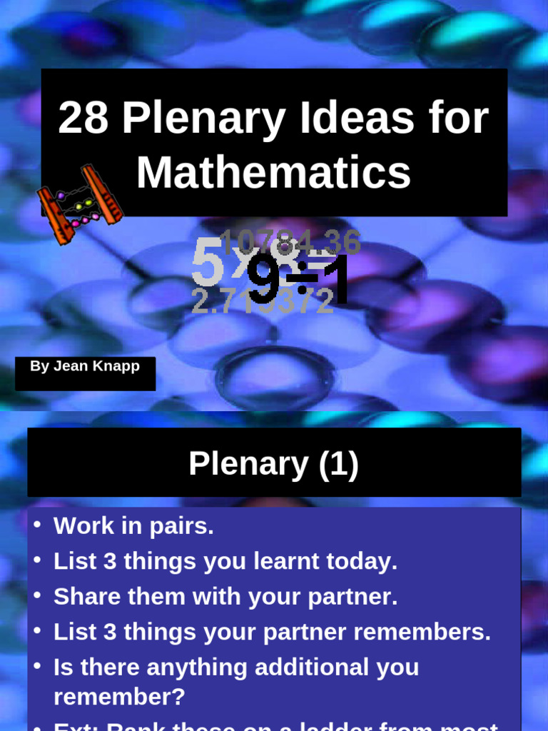 28 Engaging Maths Plenary Ideas | PDF | Cognition | Learning