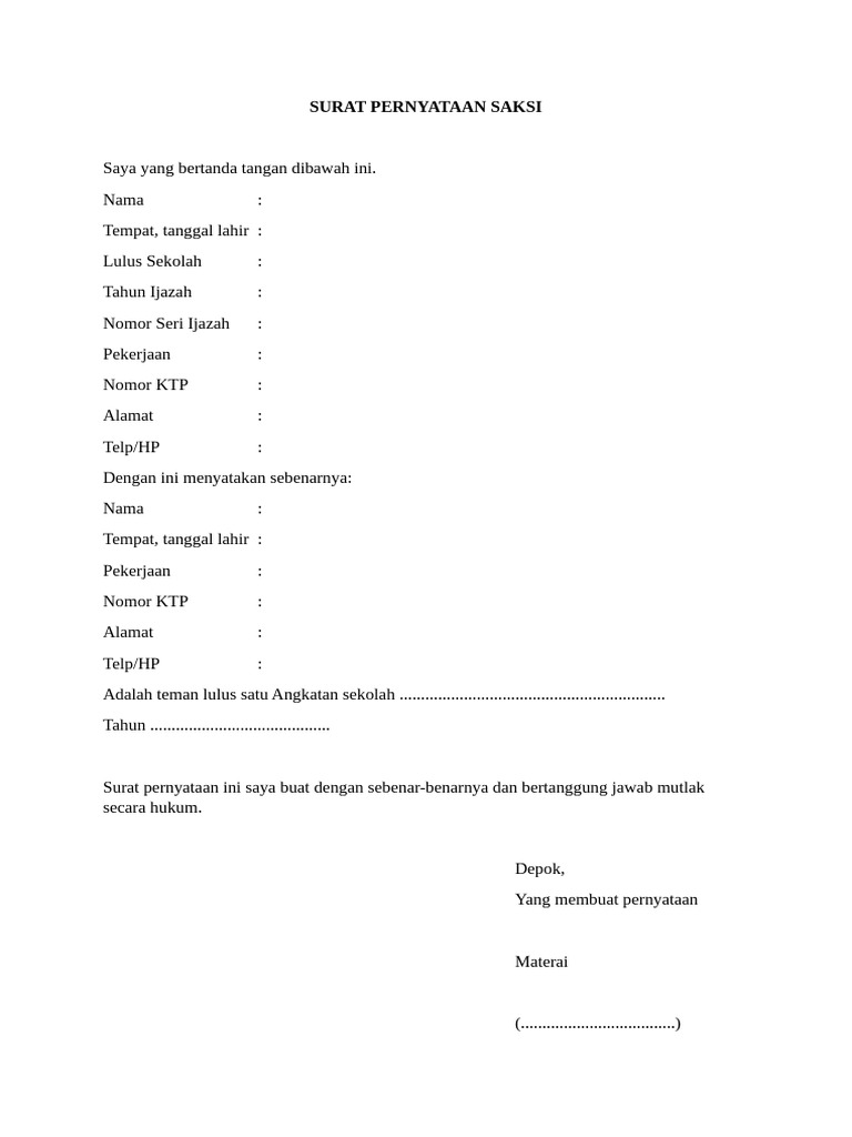 Surat Pernyataan Saksi | PDF