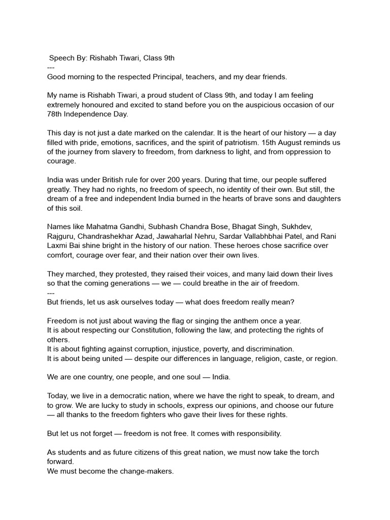Independence Day Speech | PDF