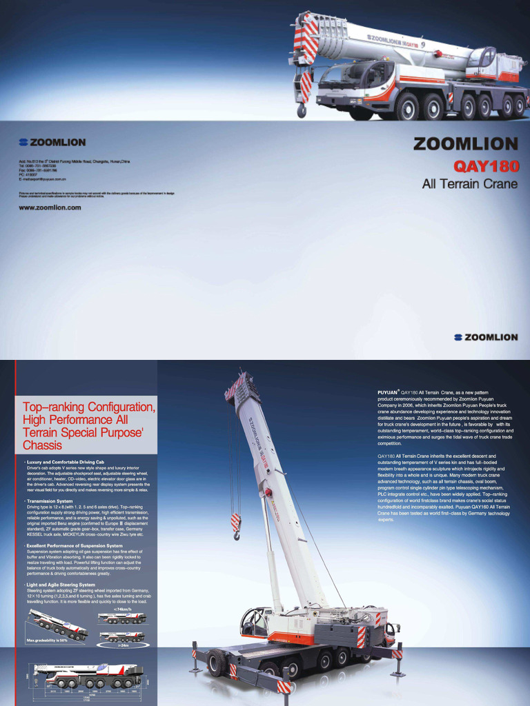 Zoomlion All Terrain Cranes Spec 1879e9 | PDF