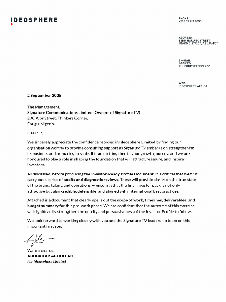 Ideosphere Limited Audits & Diagnosis (Pre-Work) Proposal-2025 | PDF | Communication | Business