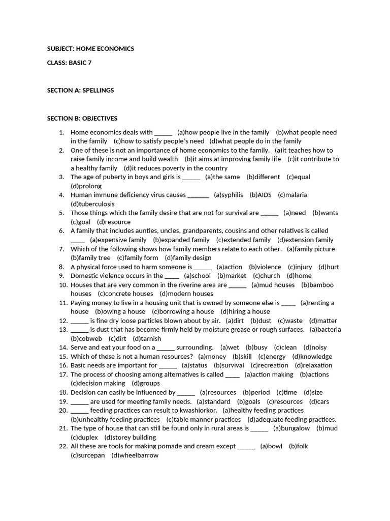 Home Economics Basics for Students | PDF
