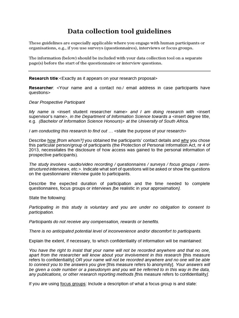 Data Collection Tool Guidelines | PDF | Information | Questionnaire
