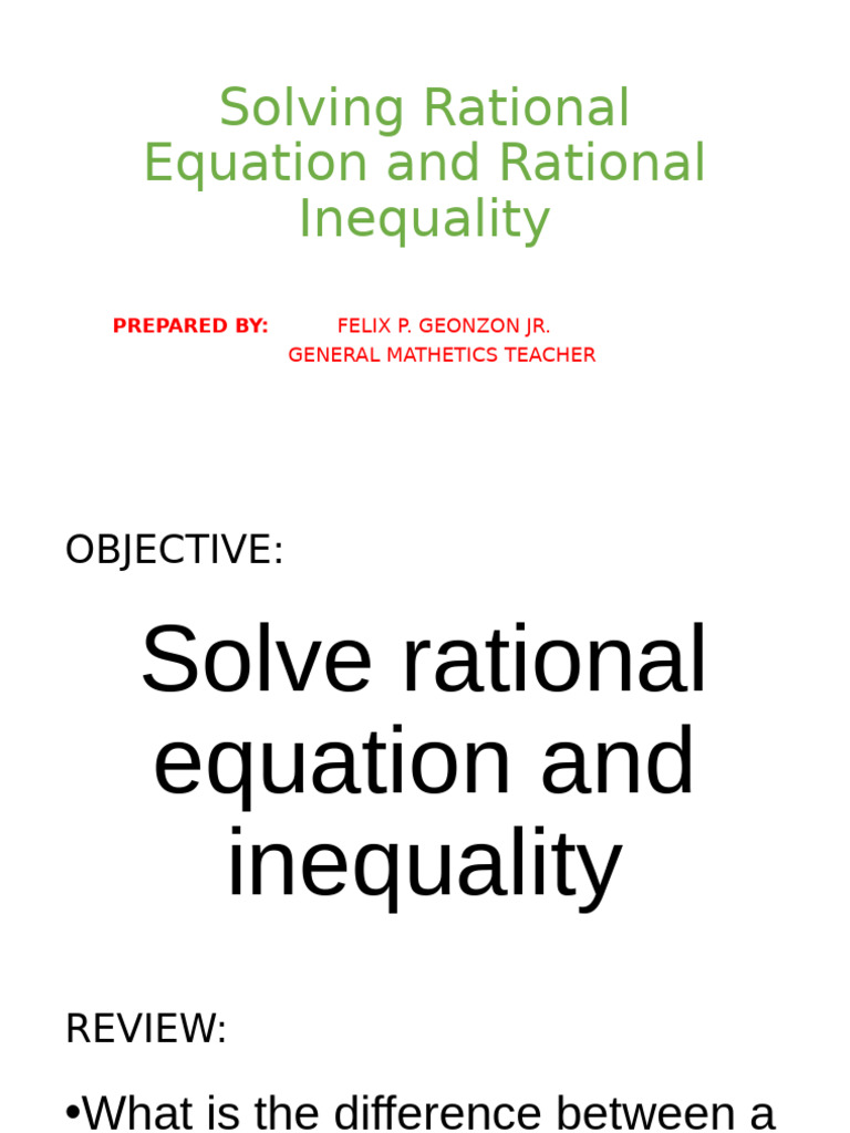 Solving Rational Equation and Rational Inequality PPT 11 | PDF ...
