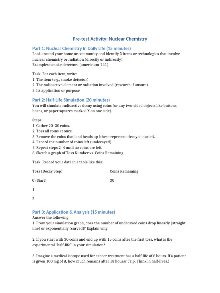 NUCLEAR CHEMISTRY PRETEST ACTIVITY | PDF