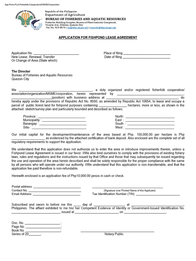 Application Form For FLA New Renewal Transfer Fisherfolk Cooperative ...