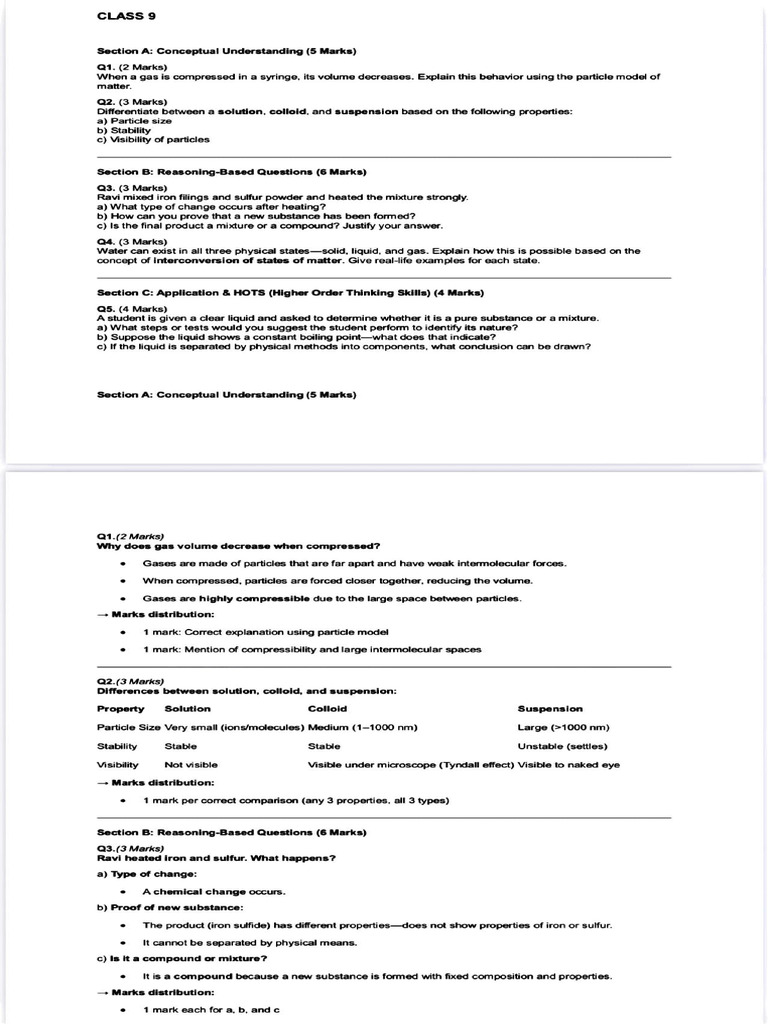 Revision CH 1 and 2 Class 9 Science | PDF | Gases | Mixture