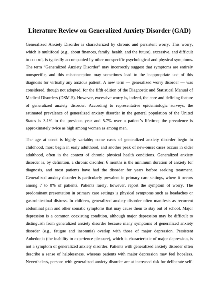Literature Review On Generalized Anxiety Disorder (GAD) | PDF | Anxiety ...