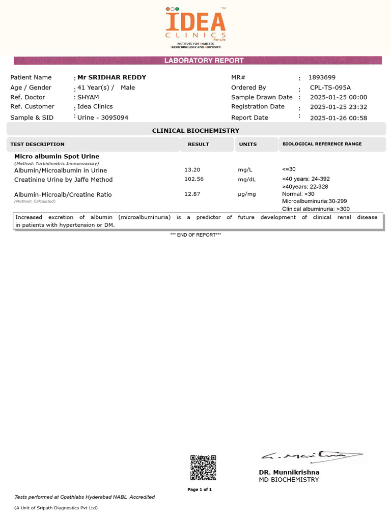 Urine Test Report: Microalbumin Analysis | PDF