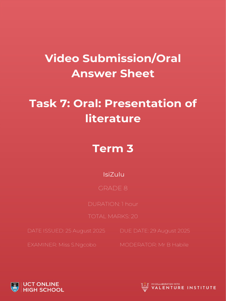 G08 IsiZulu Term 3 M24 Task7 Ukwethula Ucwaningo Video Submission Oral ...
