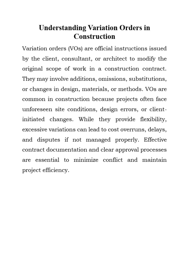 Understanding Variation Orders in Construction | PDF