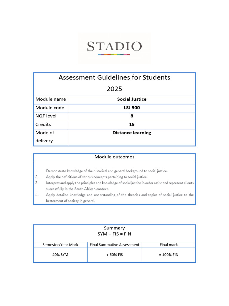 LSJ500 - Assessment Guidelines | PDF | Educational Assessment | Educational Assessment And ...