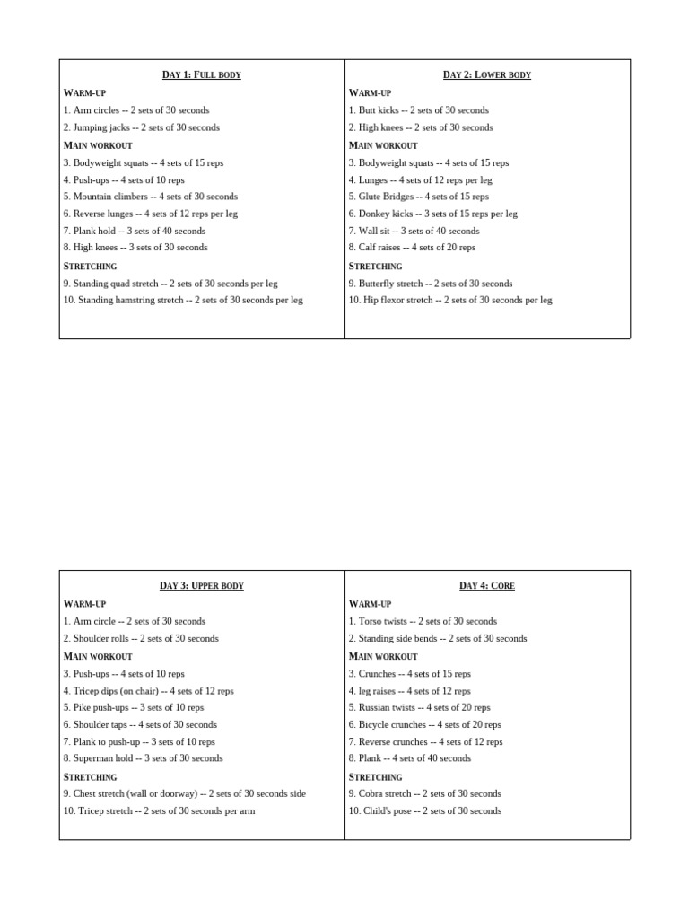 7-Day Full Body Workout Plan | PDF | Management Of Obesity | Strength ...