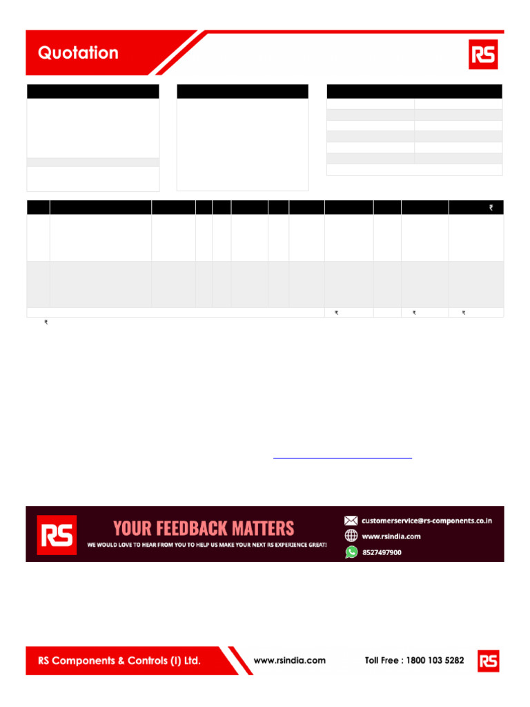 Quotation for RS Components Order | PDF