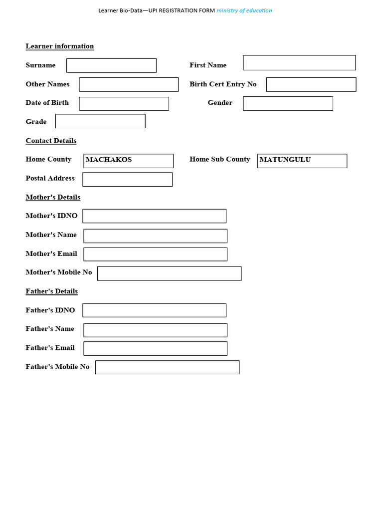 UPI Registration Form | PDF