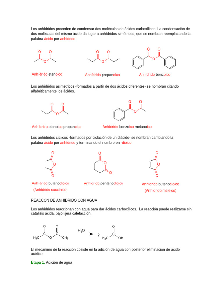 Los Anhídridos Proceden de Condensar Dos Moléculas de Ácidos ...