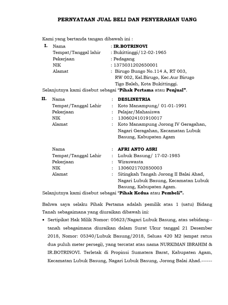 Pernyataan - Ir Botrinovi - Nurkiman Ibrahim - Afri Anto Asri | PDF