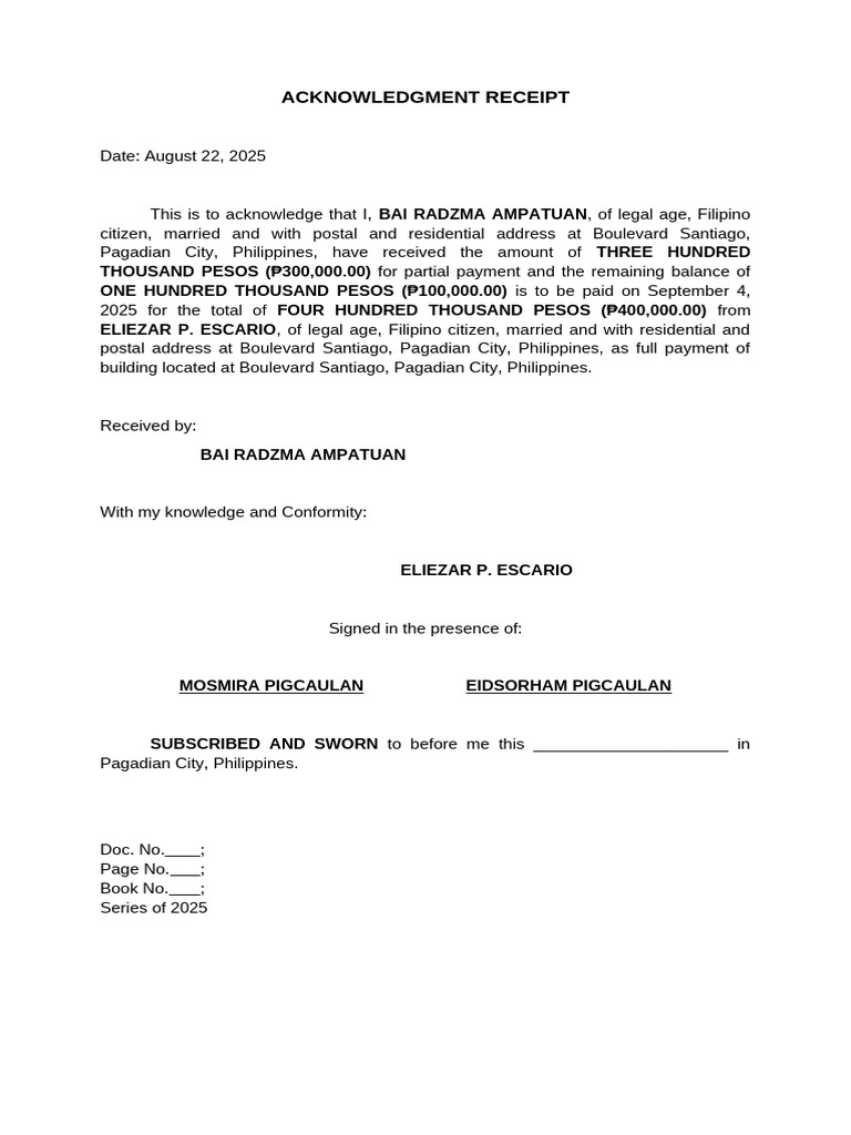 Acknowledgment Receipt | PDF