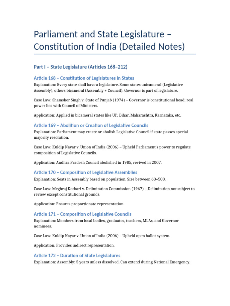 Parliament State Legislature Notes | PDF | Legislature | Public Law