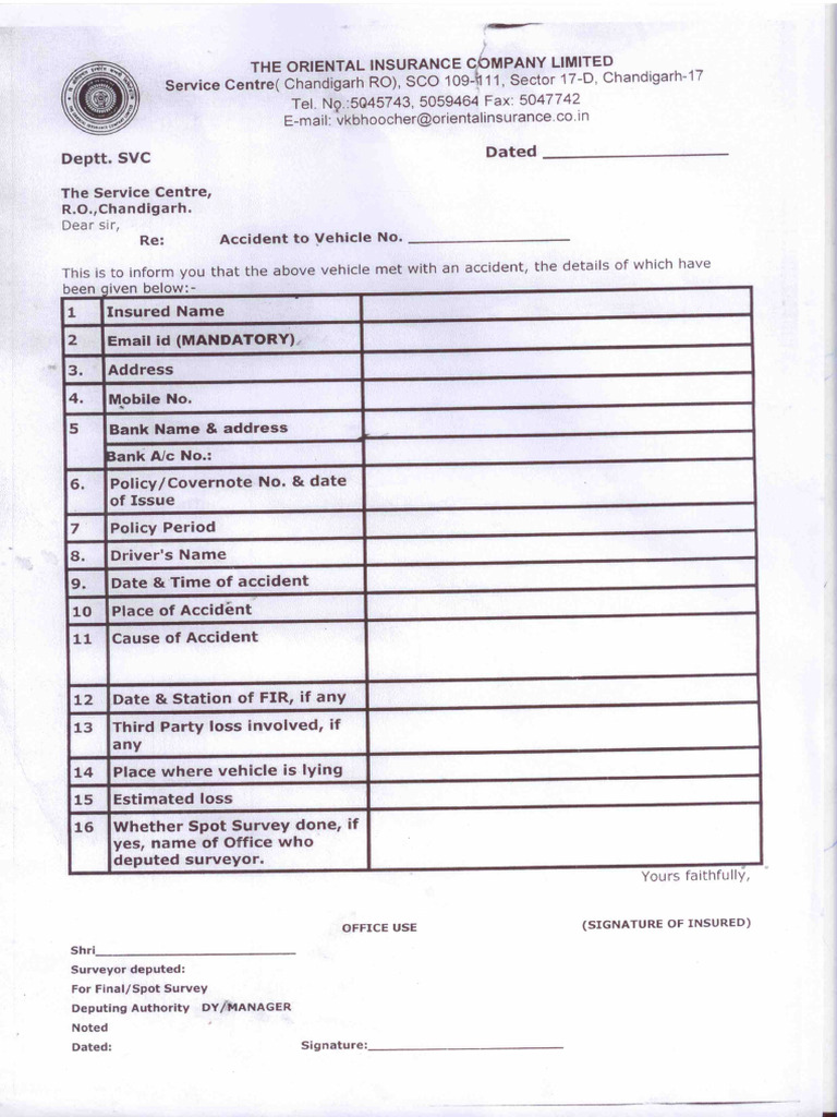 Oriental Intimation Form | PDF