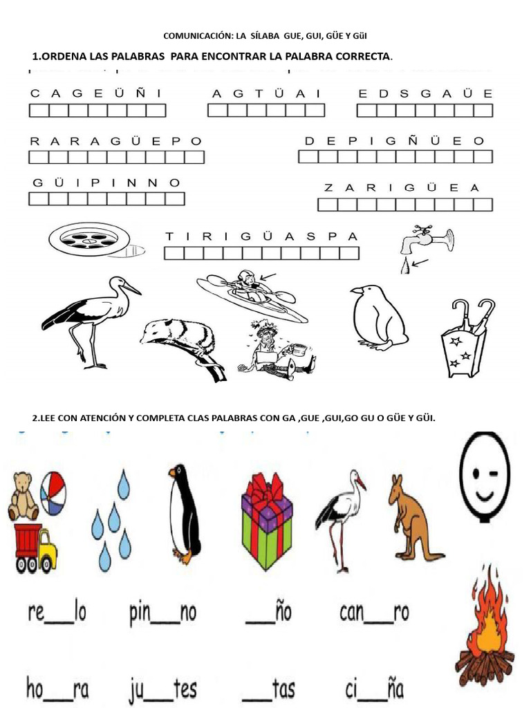 Actividades con sílabas gue y gui para niños | PDF