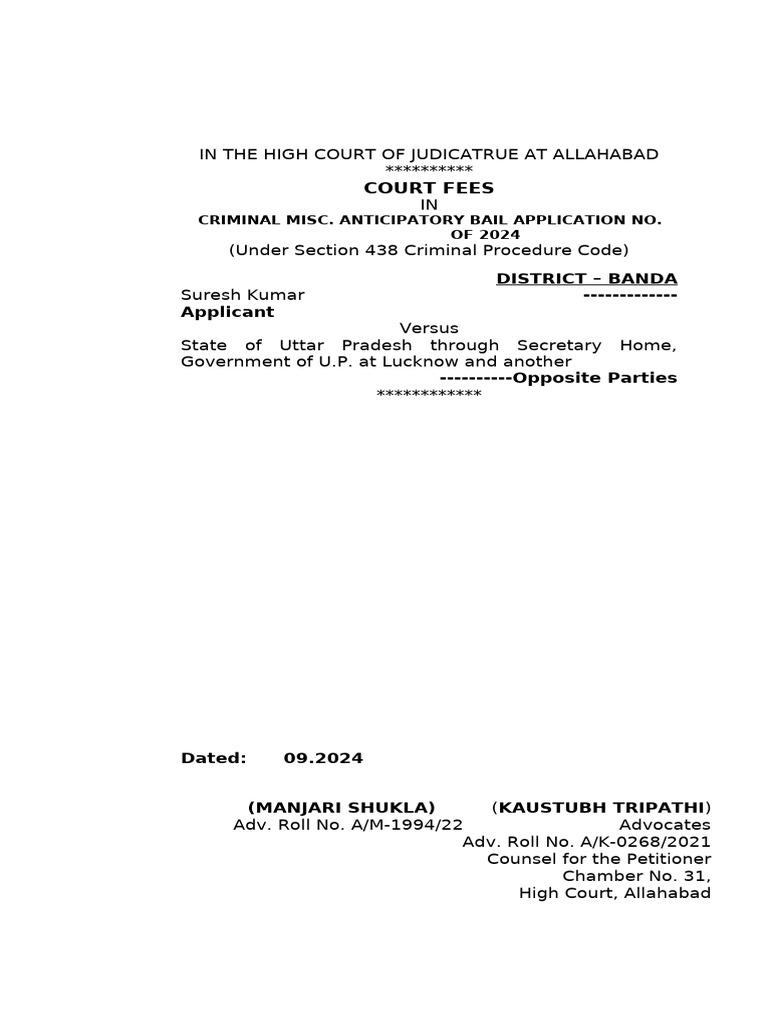 Anticipatory Bail Format Allahabad High Court | PDF | Affidavit | Bail