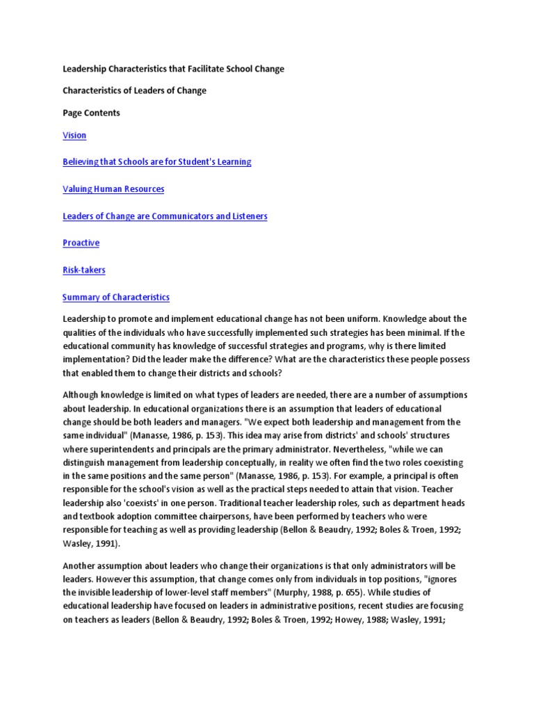 Leadership Characteristics That Facilitate School Change | PDF ...