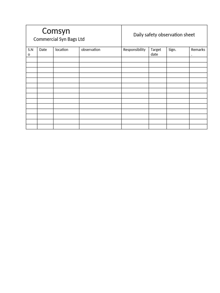 Daily Safety Observation Sheet | PDF