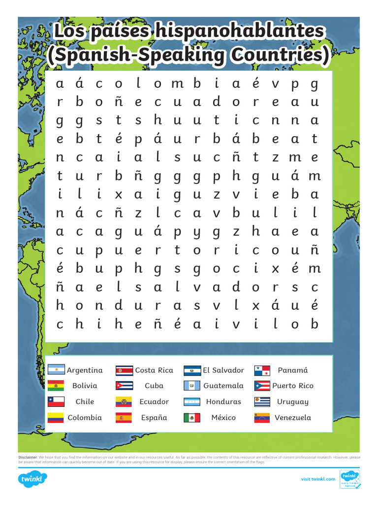 T MFL 1729679539 Spanish Speaking Countries Word Search Ver 3 | PDF