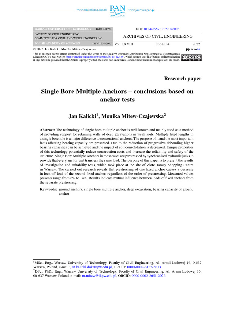 Single Bore Multiple Anchors Research | PDF | Prestressed Concrete