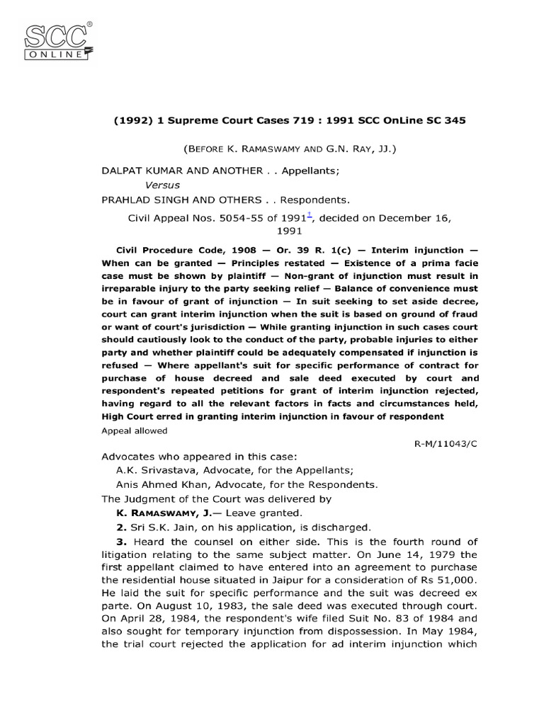 Dalpat Kumar Versus Prahlad Singh 1991 | PDF | Supreme Court Of The ...