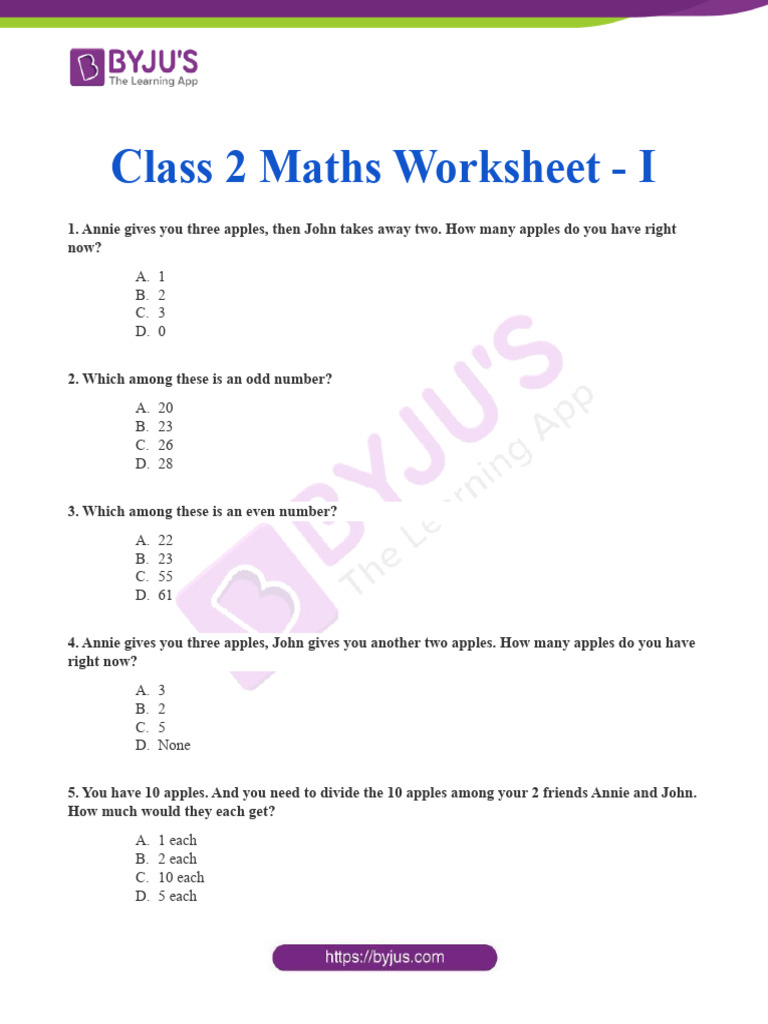 Class 2 Maths Worksheet 1 PDF | PDF
